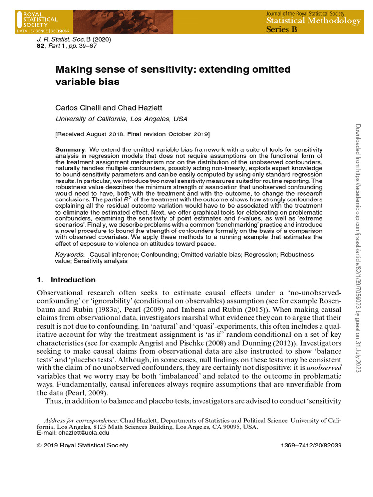 cinelli_hazlett_2020_making-sense-of-sensitivity-extending-omitted-variable-bias | PDF ...