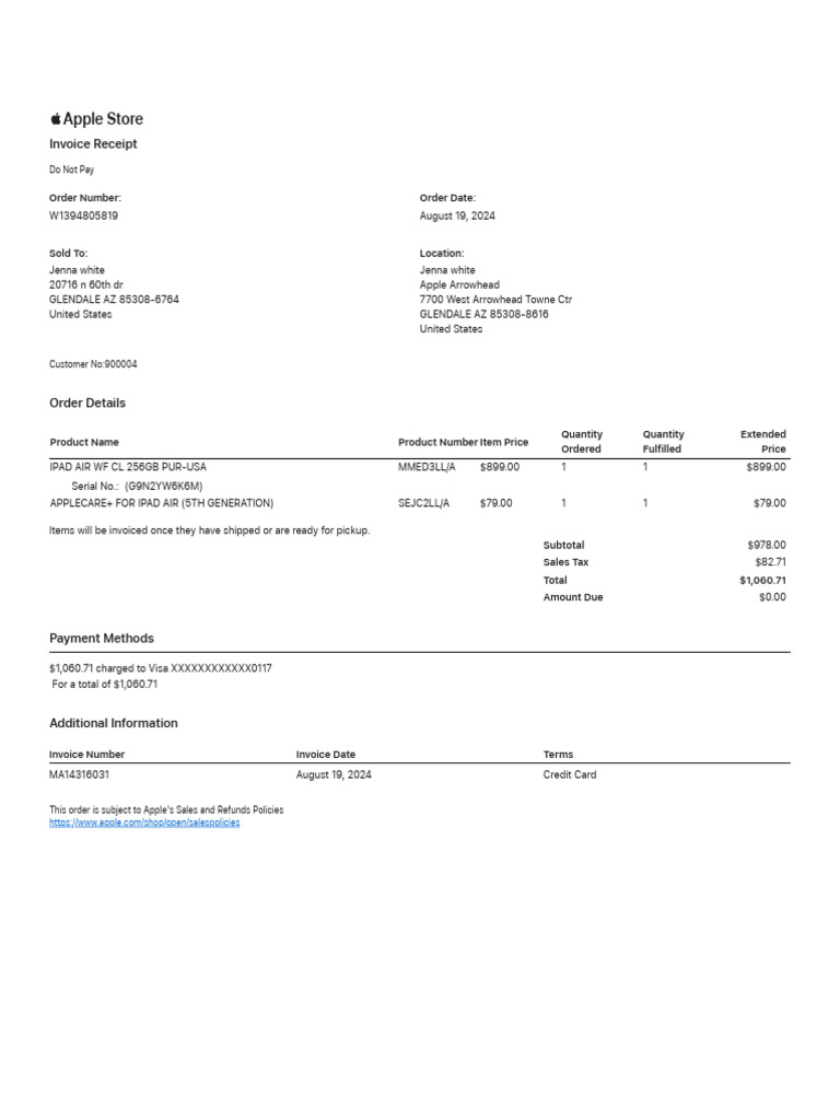 View Duplicate Invoice - Apple | PDF | Invoice | Receipt