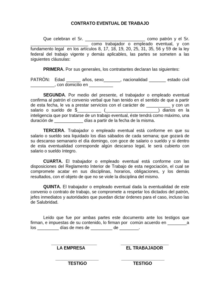 Contrato Eventual de Trabajo | PDF | Crecimiento personal y profesional ...
