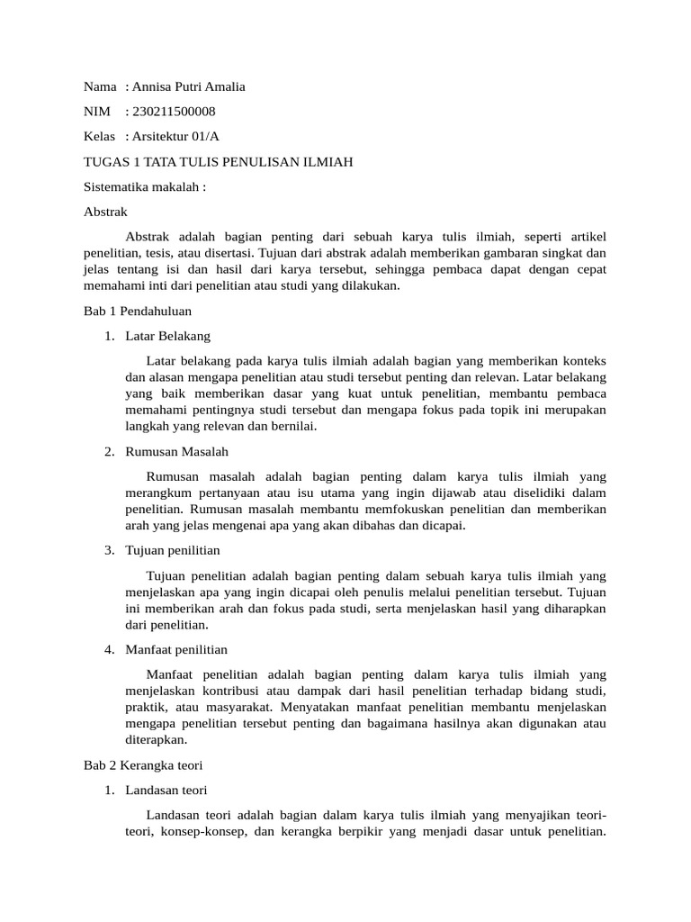 Tugas 1 Ttpi - Annisa Putri Amalia - 230211500008 | PDF | Seni