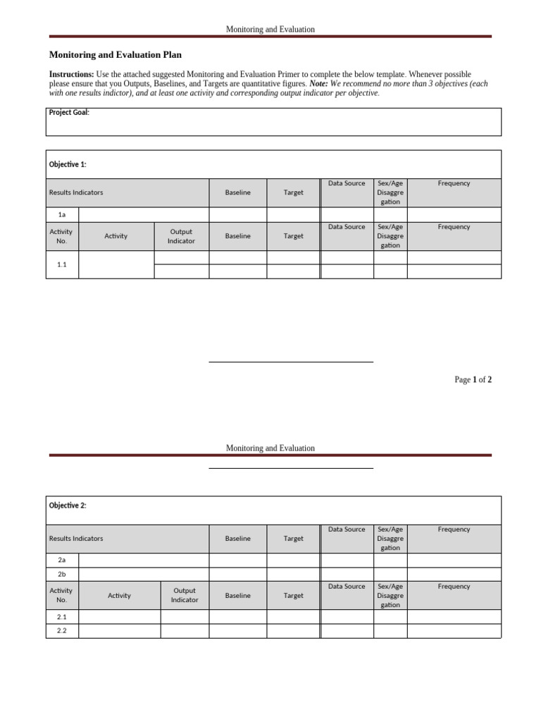Monitoring Evaluation Plan | PDF