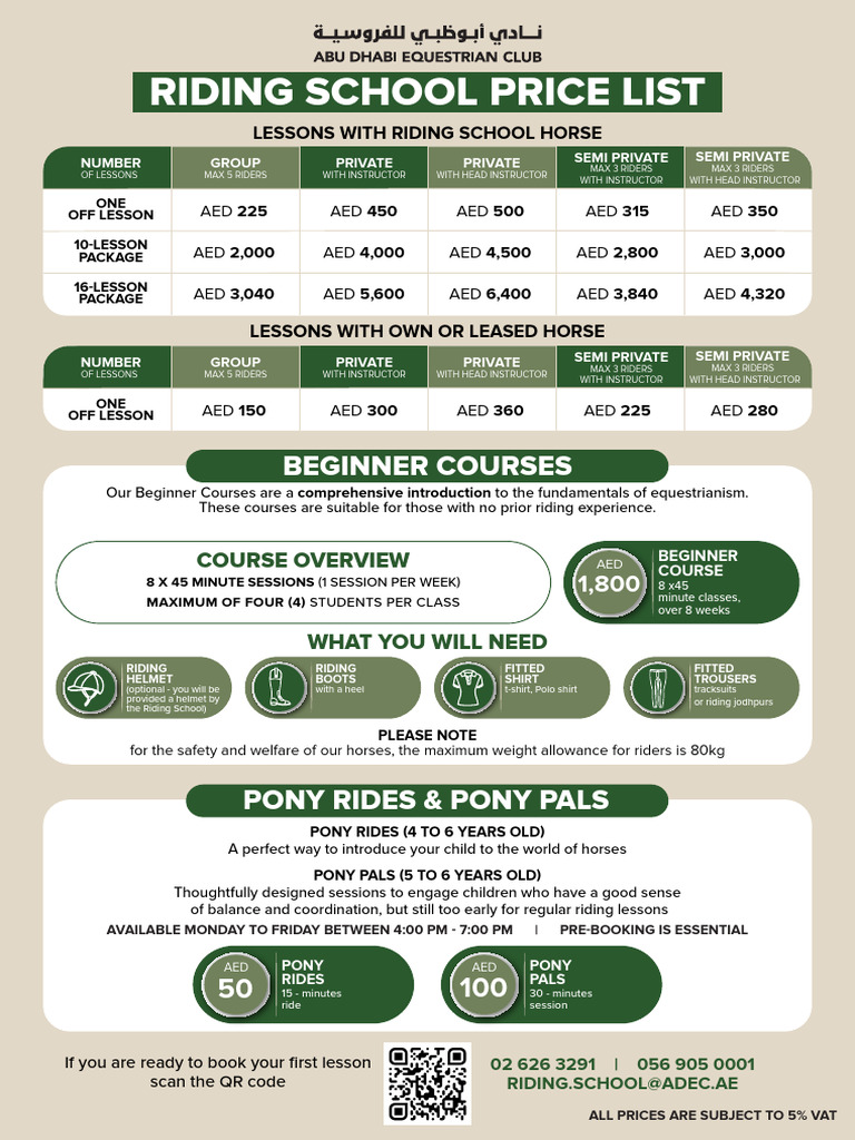 Abu-Dhabi-Equestrian-Club-Riding-School-Pricing-List-2024 | PDF | Equestrianism | Pony
