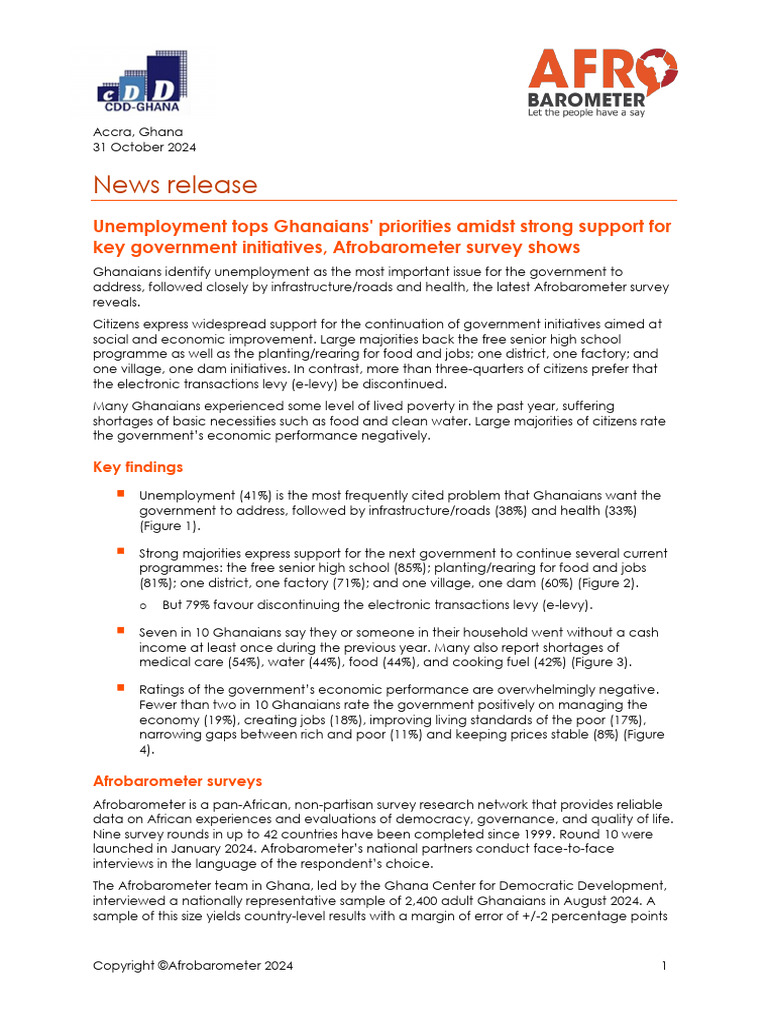 2024 Afrobarometer Survey Report | PDF | Cost Of Living | Ghana