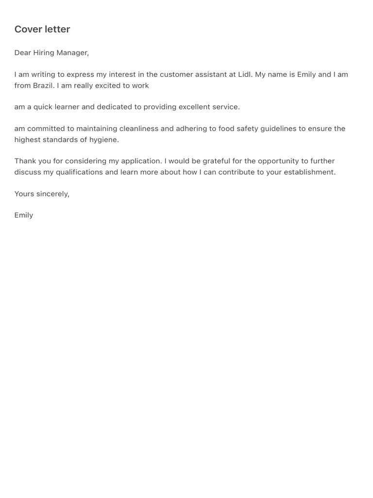 Lidl Customer Assistant Cover Letter | PDF | Career & Growth | Self ...