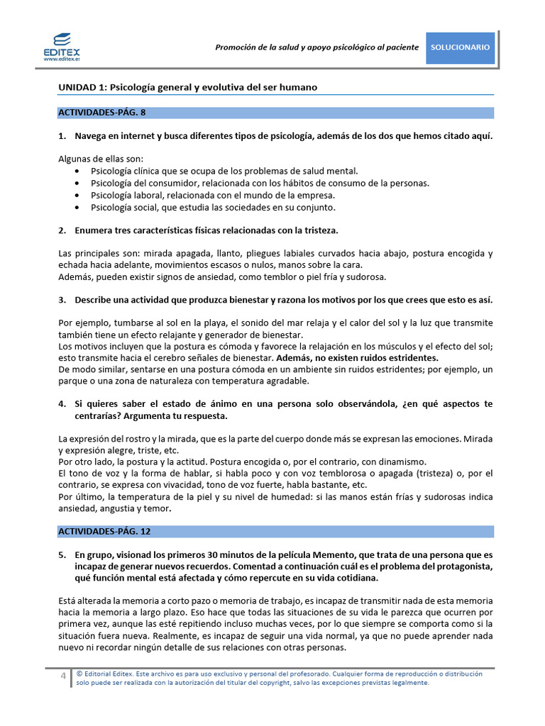 Solucionario PSAPP 2022 UD01 PDF | PDF | Las emociones | Pensamiento