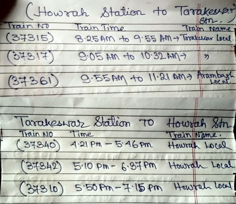 Howrah-Tarakeswar Train Time Table | PDF