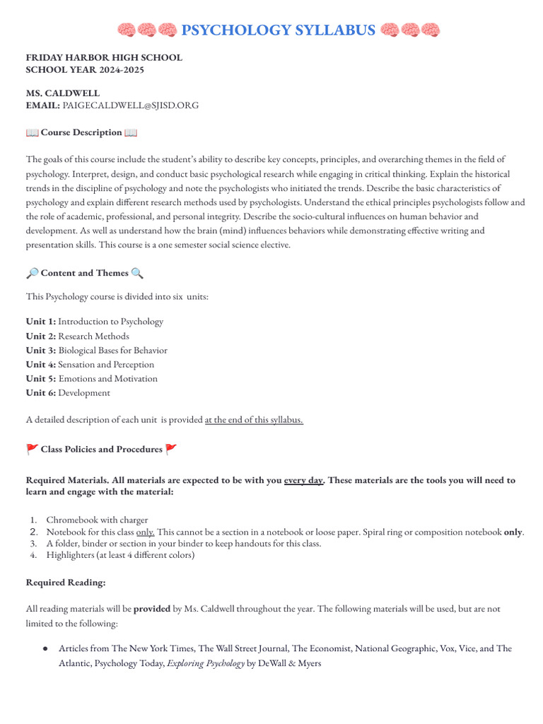 Psychology Syllabus 2024-2025 | PDF | Psychology | Perception