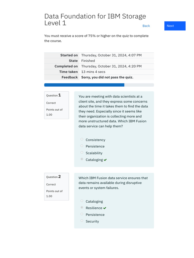 Data Foundation for IBM Storage Level 1_ Attempt review | PDF | Cloud Computing | Computing