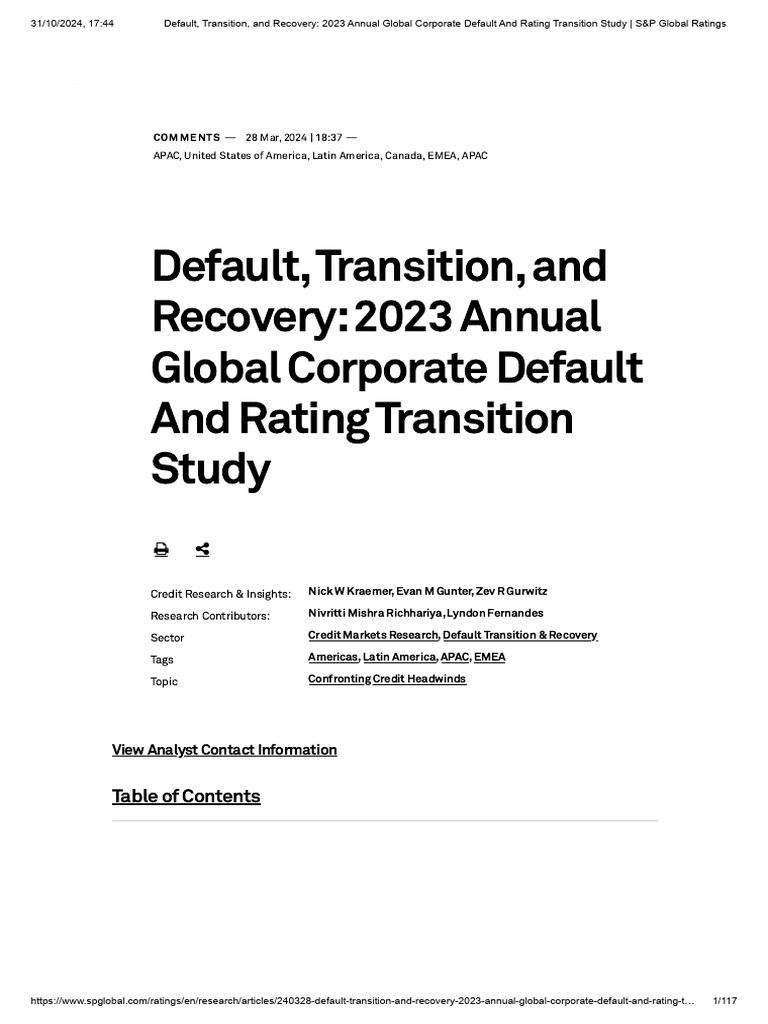 Default, Transition, and Recovery - 2023 Annual Global Corporate ...