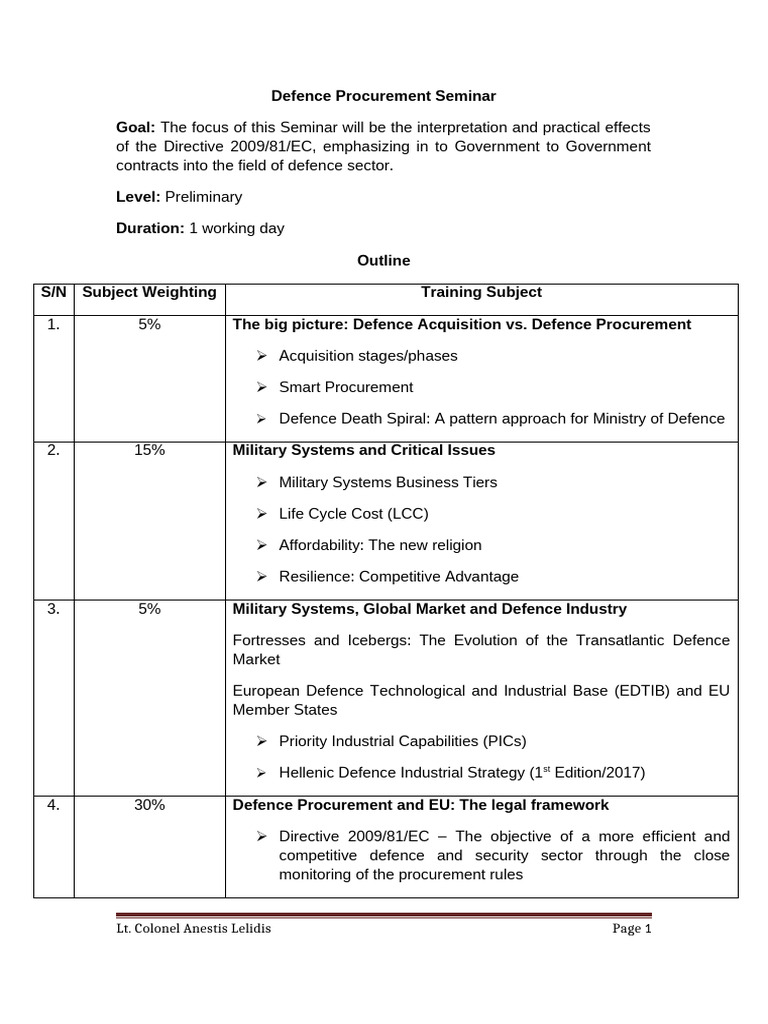 Defence Procurement Seminar Overview | PDF