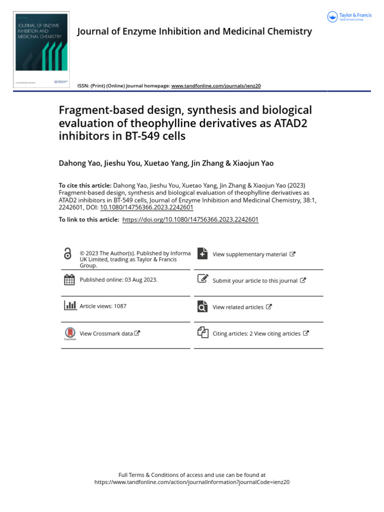 Fragment-based design synthesis and biological evaluation of theophylline derivatives as ATAD2 ...