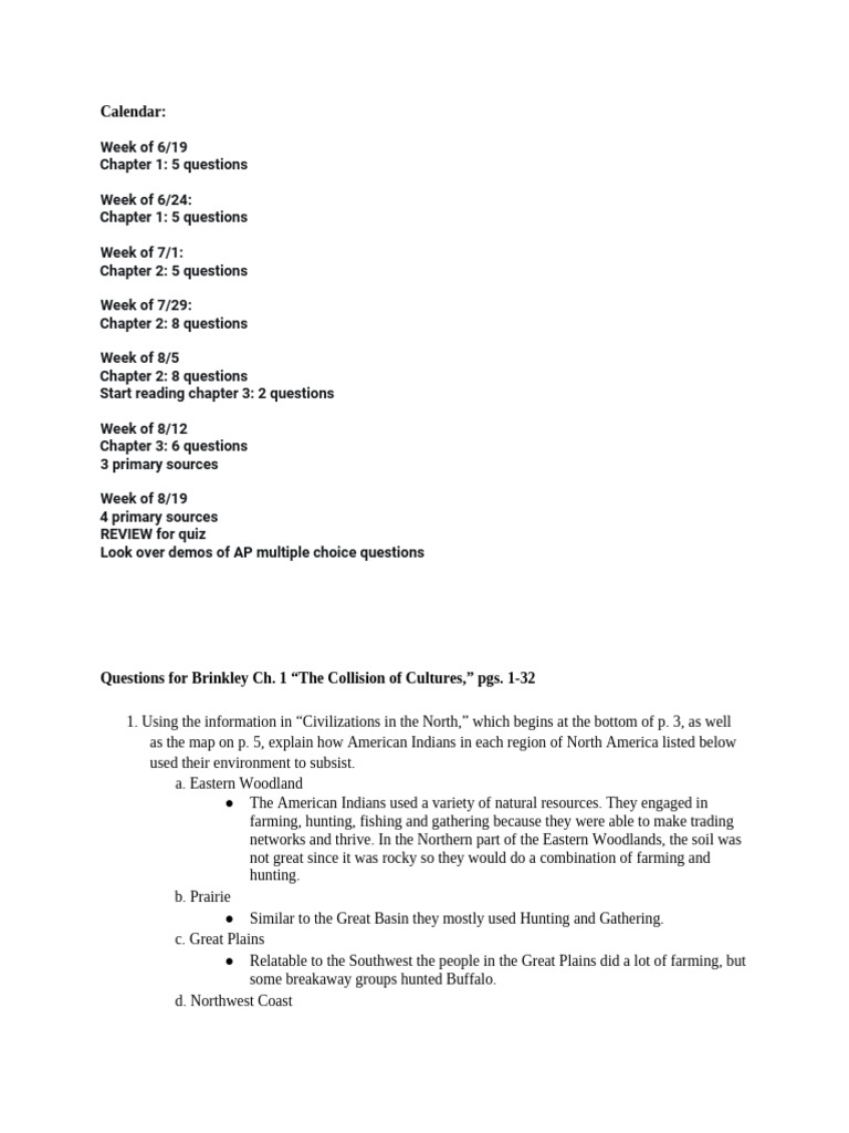 AP US History Study Calendar & Questions | PDF | Puritans | Calvinism