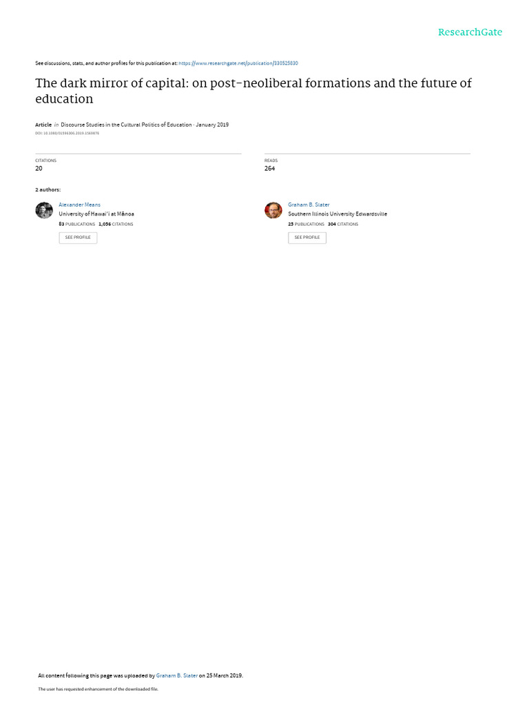 The Dark Mirror of Capital On Post-Neoliberal Formations and The Future of Education | PDF ...