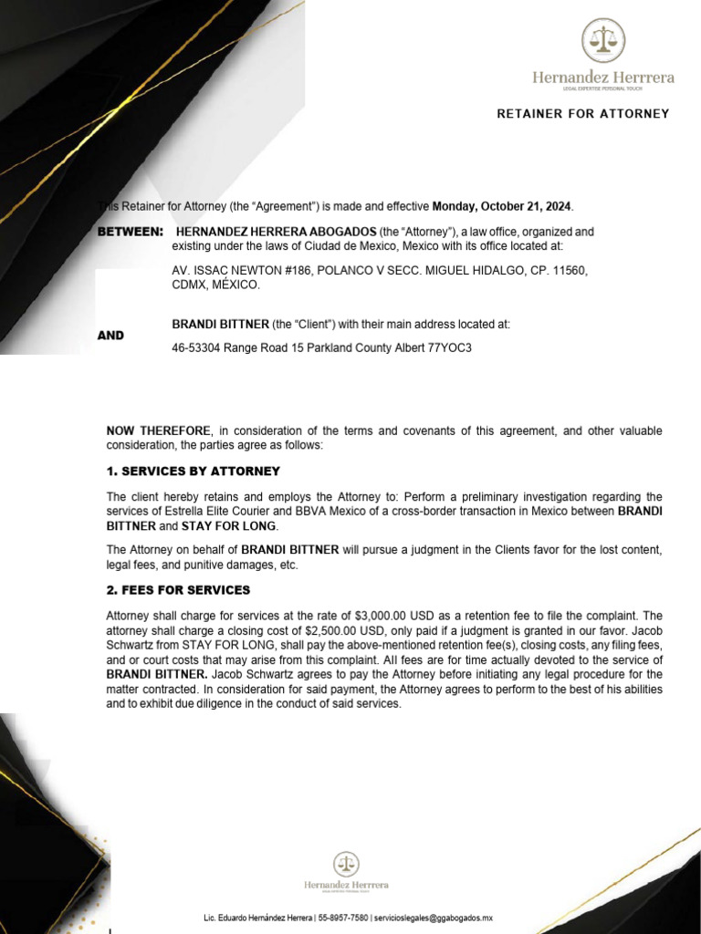 RETAINER FOR ATTORNEY | PDF | Lawyer | Attorney's Fee
