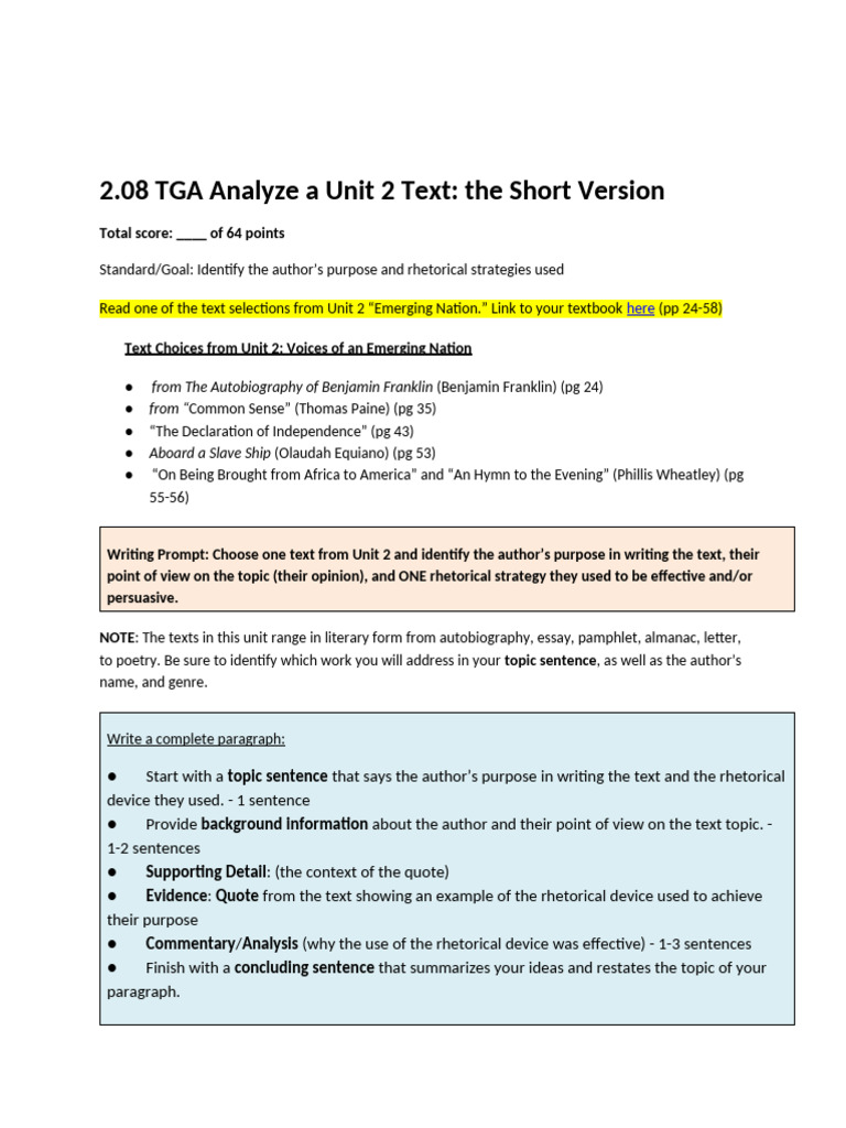 Short Version 2.08 Analyze a Unit 2 Text (1) | PDF | Paragraph | Human Communication