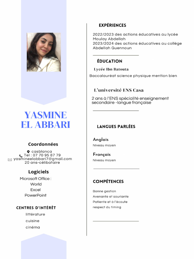 CV Étudiante Simple Blanc Et Bleu.pdf | PDF