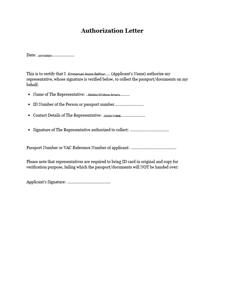 Authorization Letter for Passport Collection | PDF