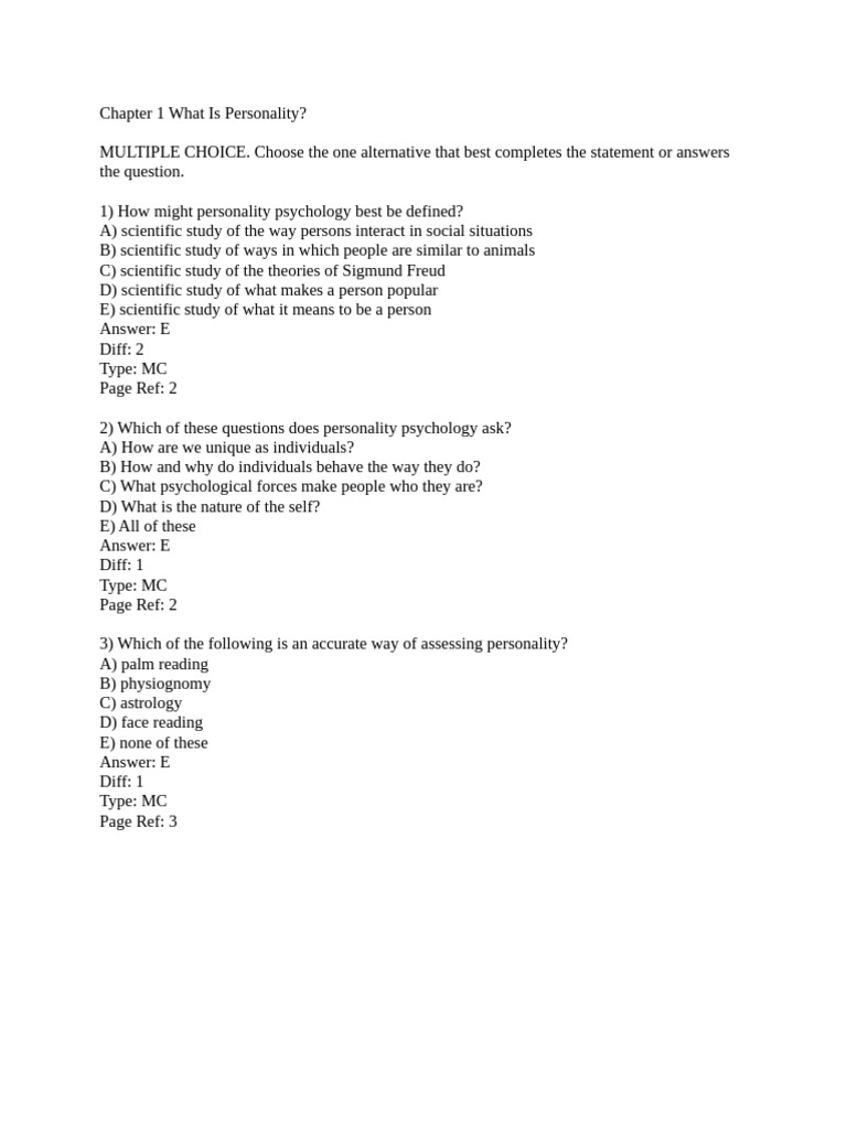 Test Bank For Personality Classic Theories and Mod | PDF | Personality ...