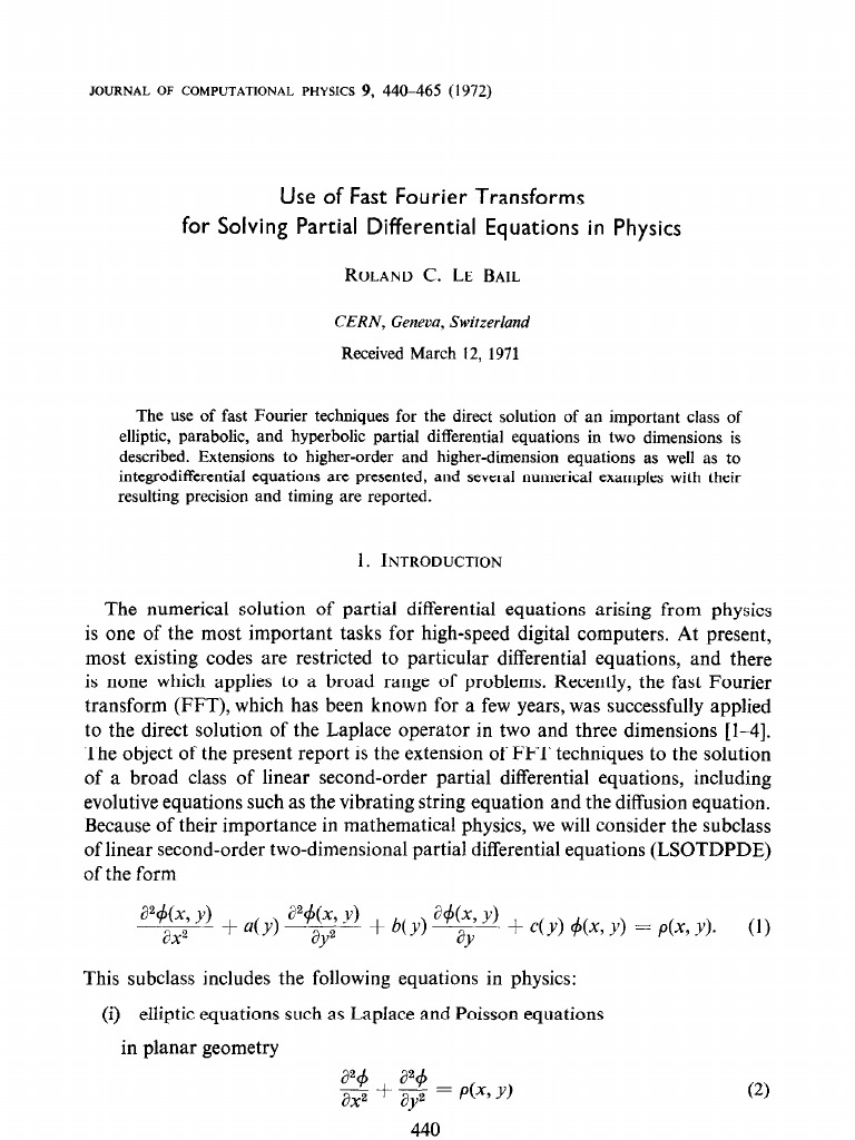 Use Of Fast Fourier Transforms For Solving Partial Differential