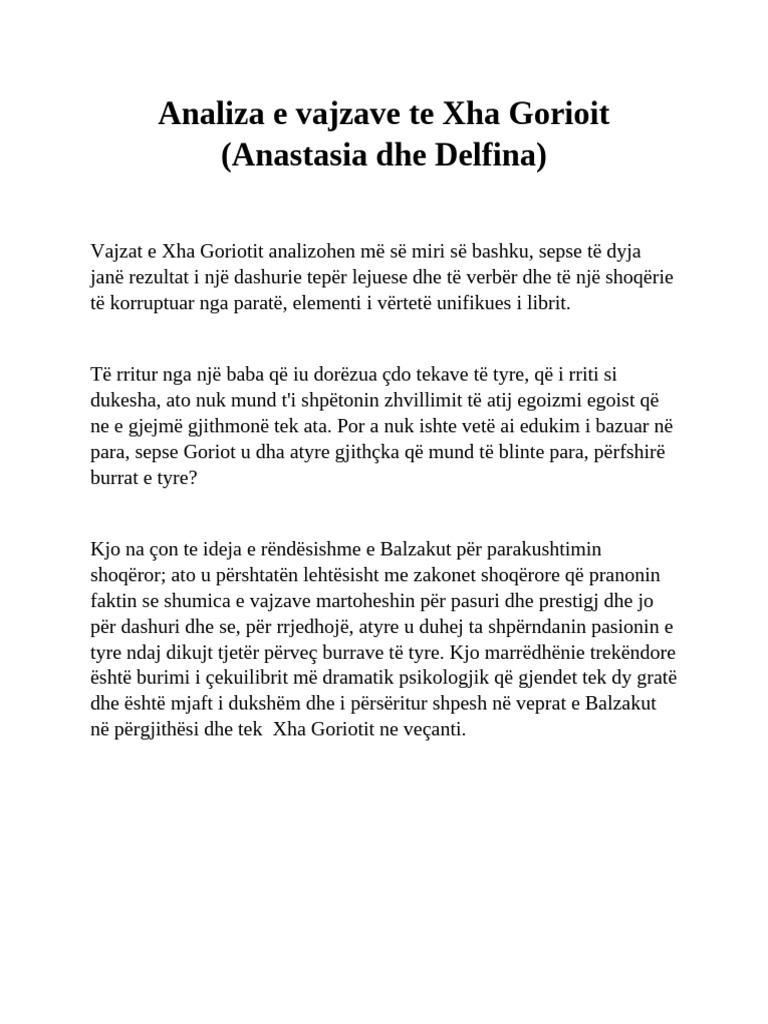 Analiza e Vajzave Te Xha Gorioit | PDF