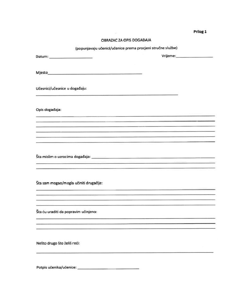 Obrazac Za Opis Događaja 2024 | PDF