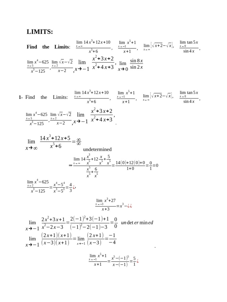 Limit and Continuity Problems Solutions | PDF | System Of Linear ...