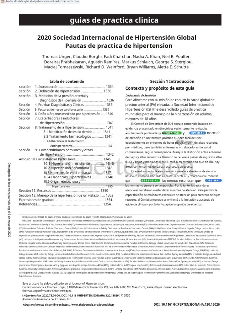 HTA GUIDELINES 2020.pdf - En.es | PDF | Hipertensión | Presión sanguínea