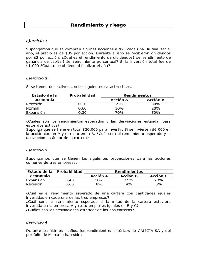 Análisis de Rendimiento y Riesgo en Inversiones | PDF | Compartir ...