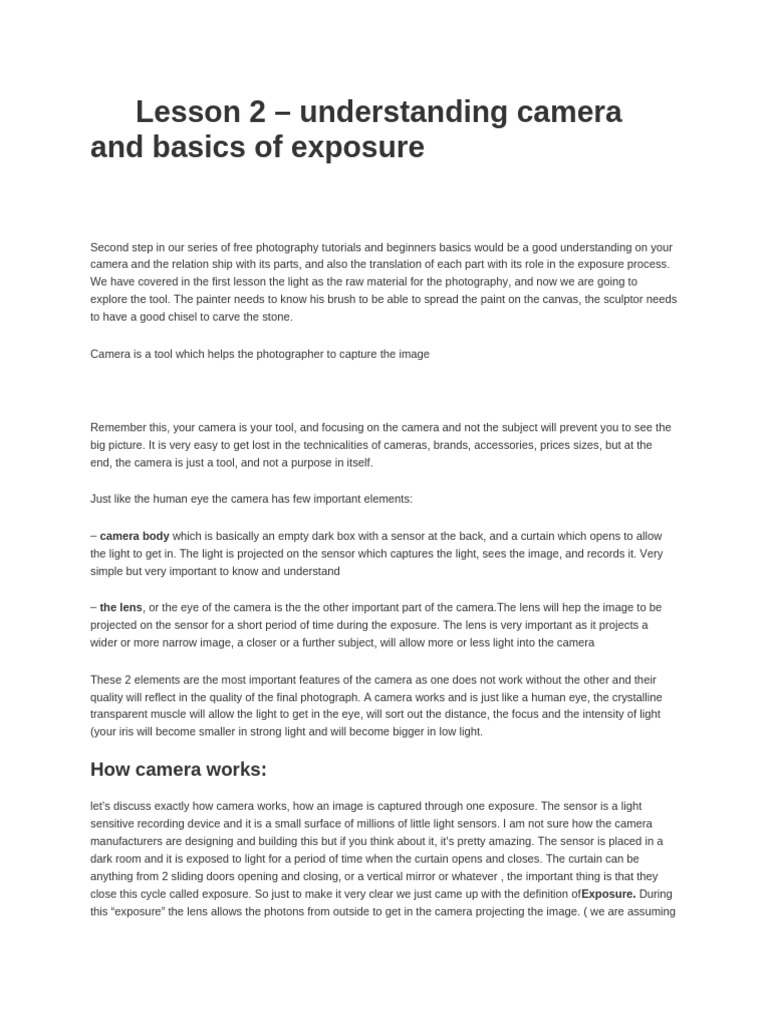 Lesson 2 Camera and exposure | PDF | Camera | Exposure (Photography)