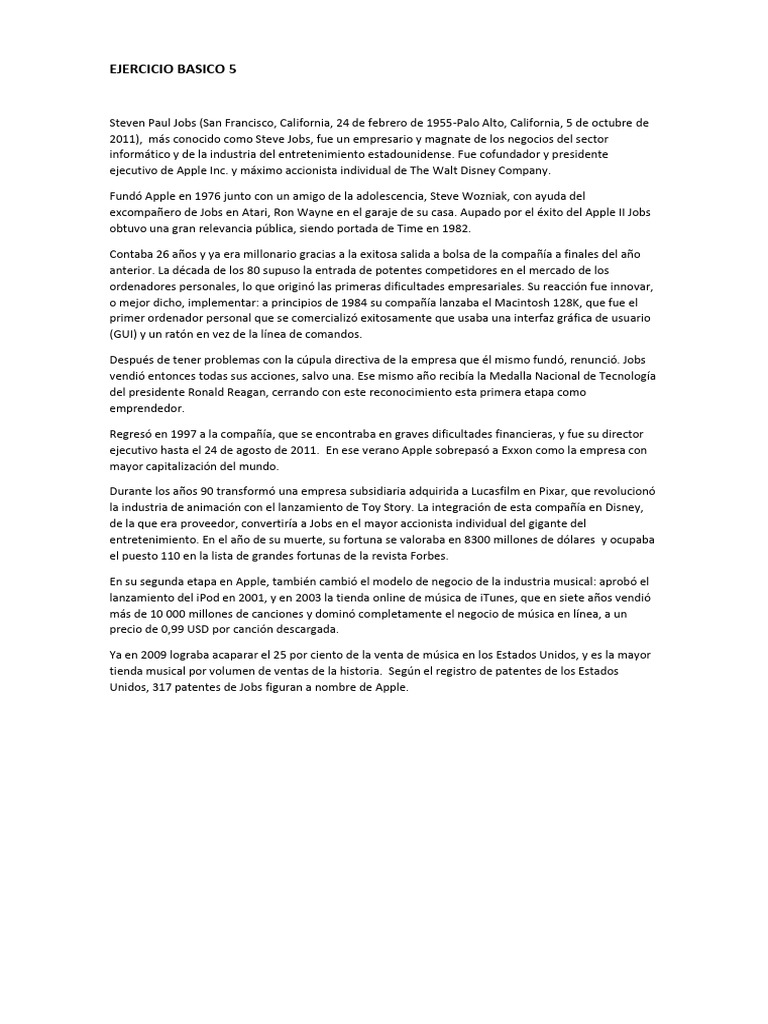 Ejercicio Basico 2 Parte | PDF | Steve Jobs | Apple Inc.