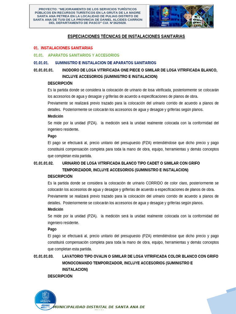 04 Especificaciones Técnicas de Instalaciones Sanitarias | PDF | Hormigón | Tubería (transporte ...