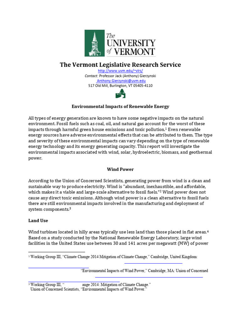 Environmental Impacts of Renewable Energy | PDF | Hydroelectricity ...