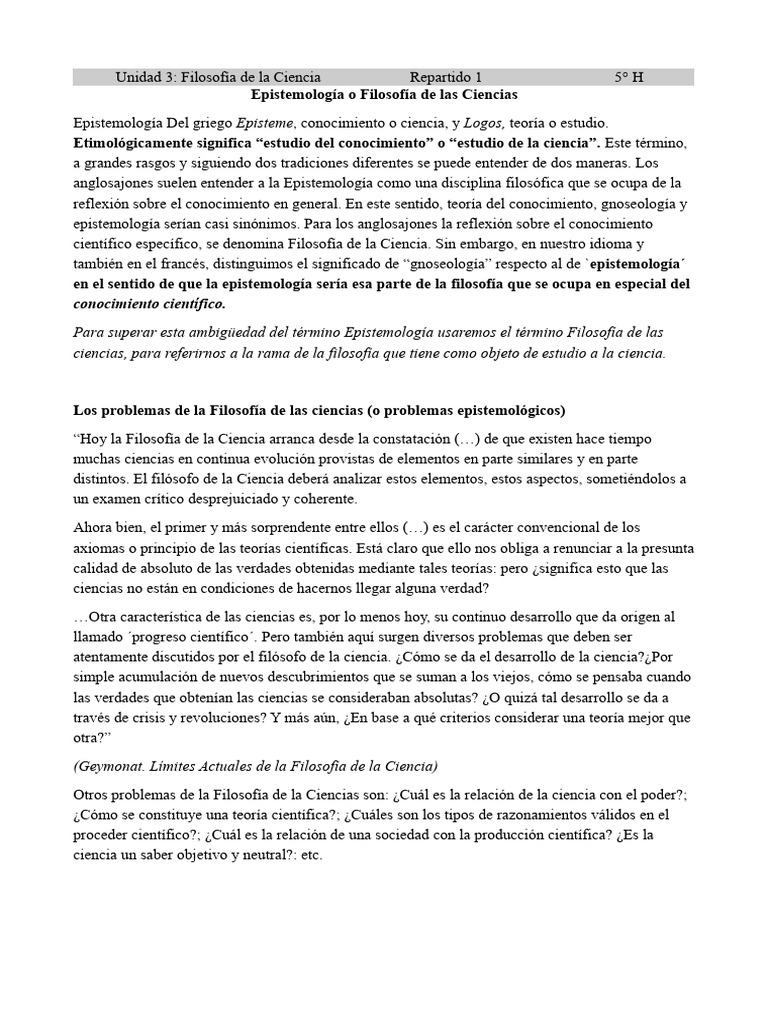 Filosof A de La Ciencia REP. 1 | PDF | Conocimiento | Science