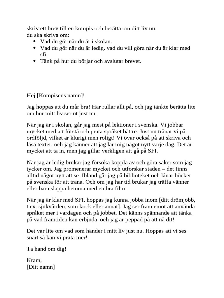 Skriv Ett Brev Till en Kompis Och Berätta Om Ditt Liv Nu | PDF