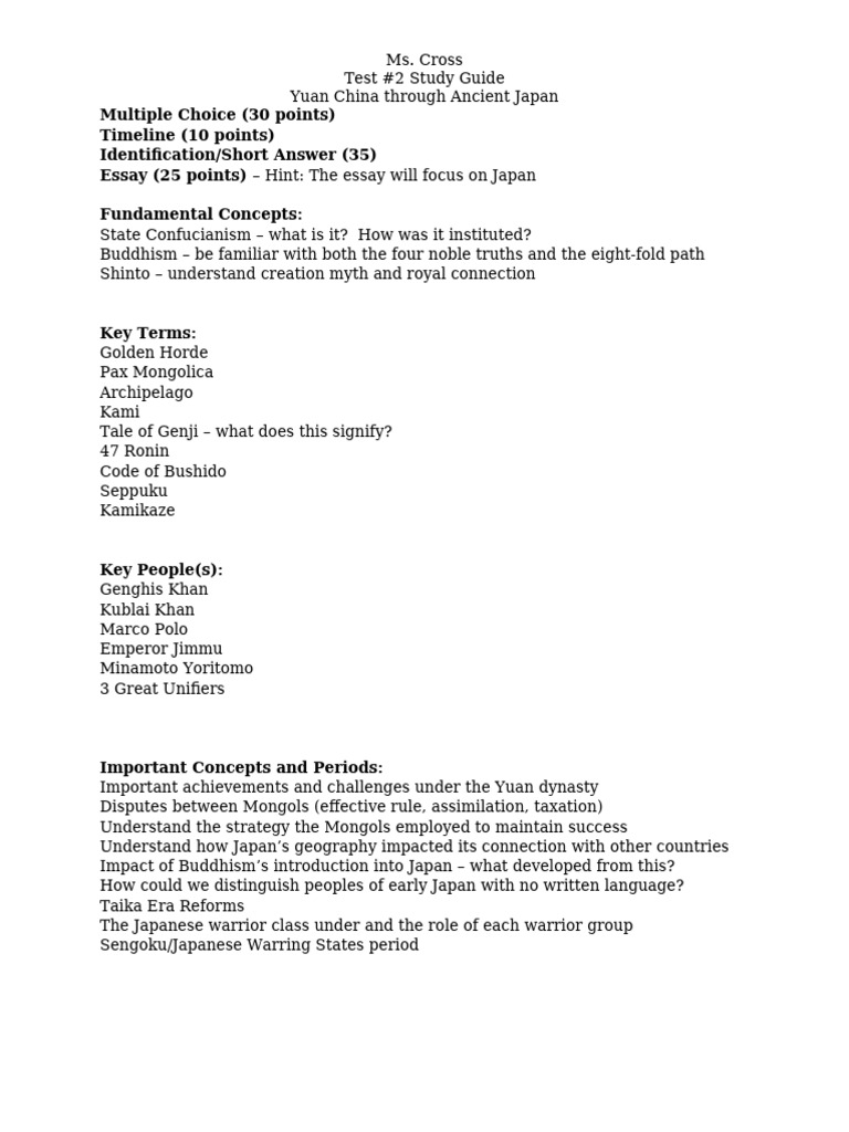 East Asia Test 2 Study Guide | PDF | History