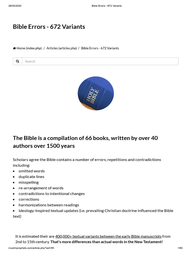 Bible Errors - 672 Variants | PDF | Jesus | Paul The Apostle