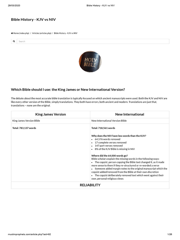 Bible History - KJV Vs NIV | PDF | New Testament | Bible