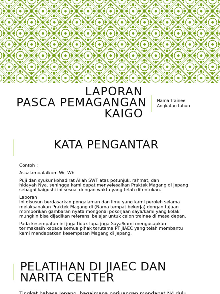 Format Laporan Pasca Pemagangan Kaigo | PDF