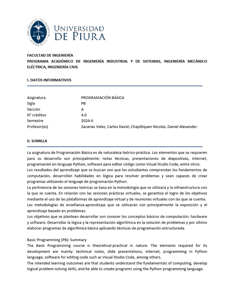 Silabo Programación+básica A 2024 | PDF | Software | Ingeniería