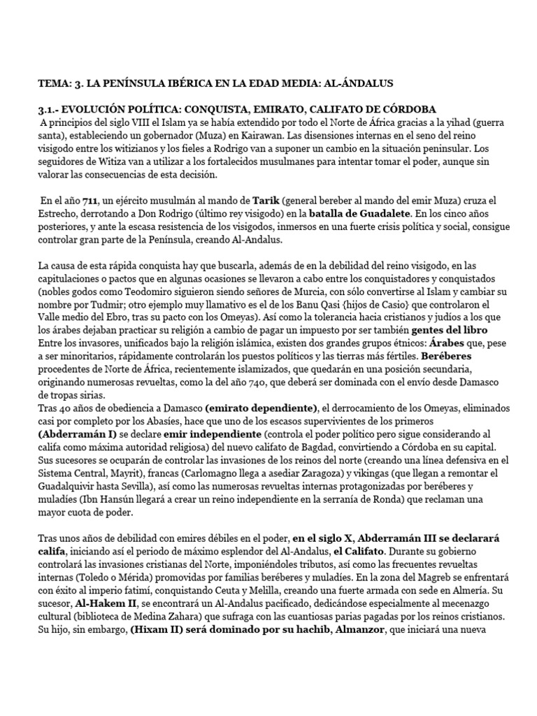 Tema 3 - La Península Ibérica en La Edad Media - Al-Ándalus | PDF | Al ...