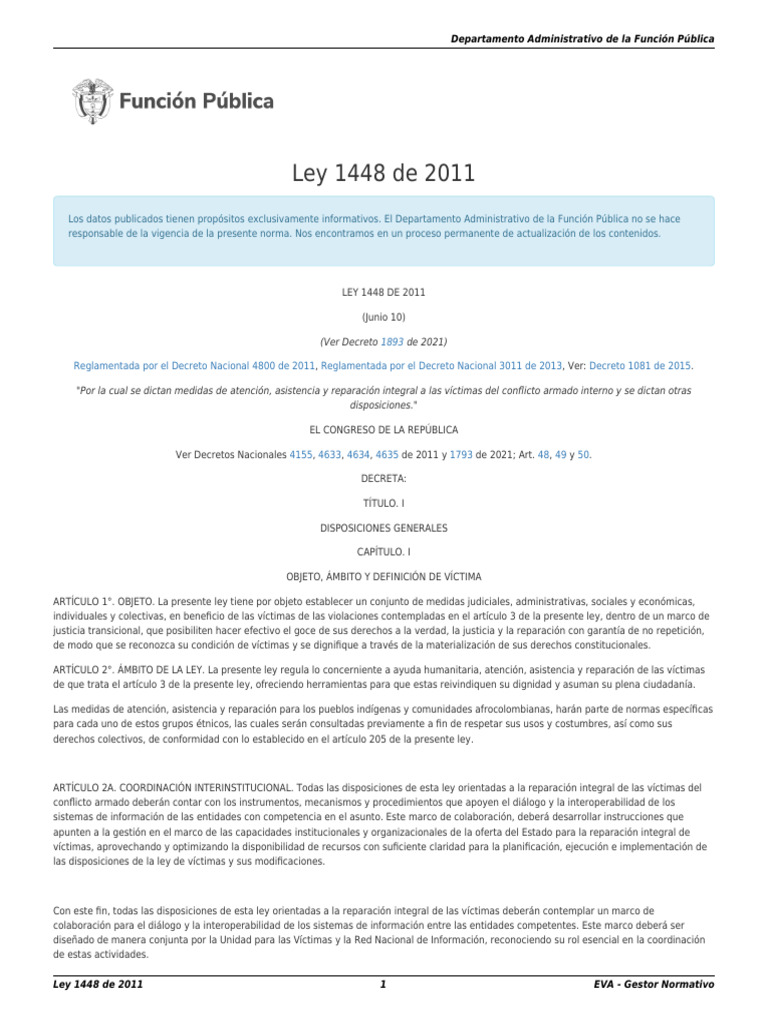 Ley 1448 de 2011 | PDF | Derechos humanos | Violación