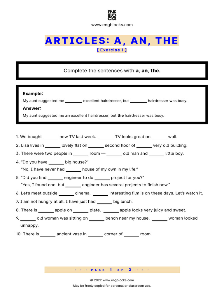 Mastering Articles: A, An, The Exercises | PDF