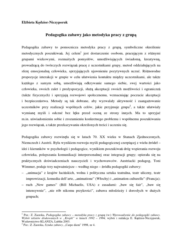 Kedzior Pedagogika Zabawy | PDF