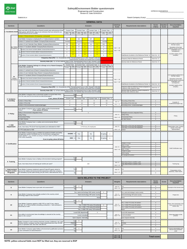 EC HSE Questionnaire_EN_21 07 2014 ENEL | PDF