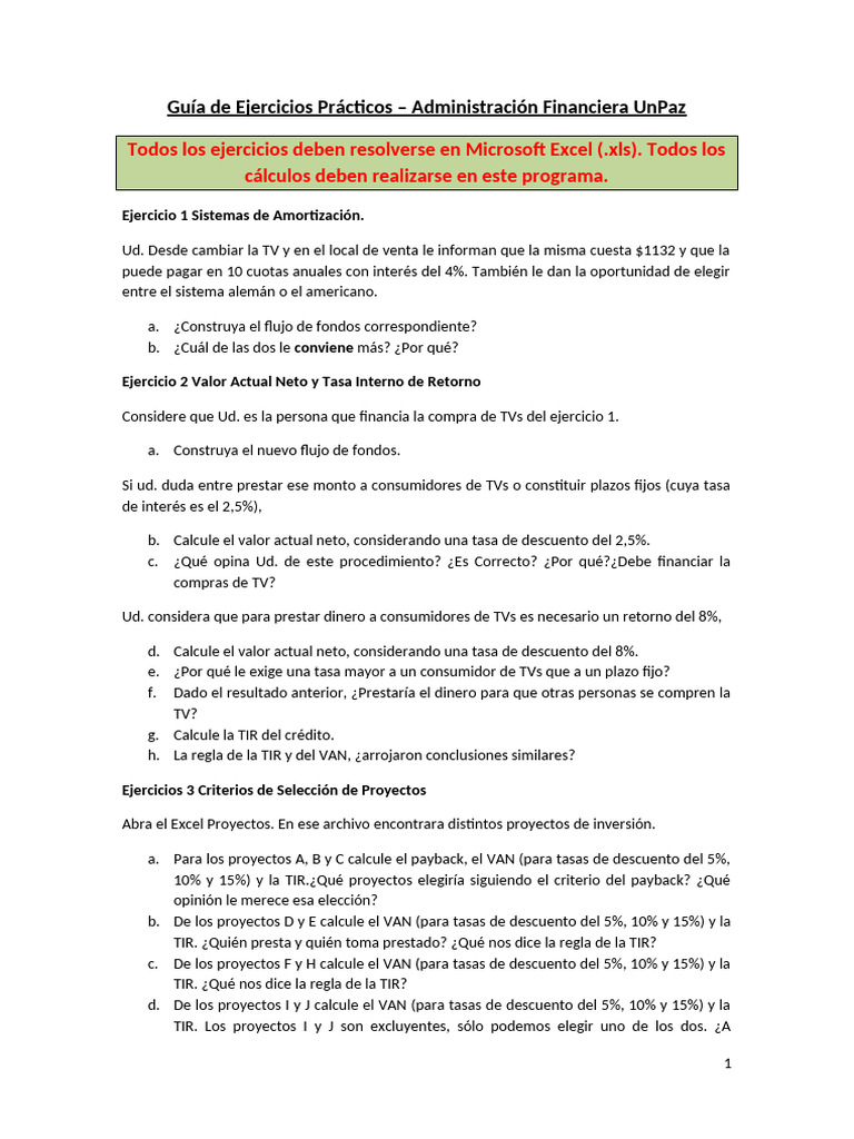 Guía de Ejercicios Prácticos Adm Fin UNPAZ | PDF | Compartir (Finanzas) | Economias