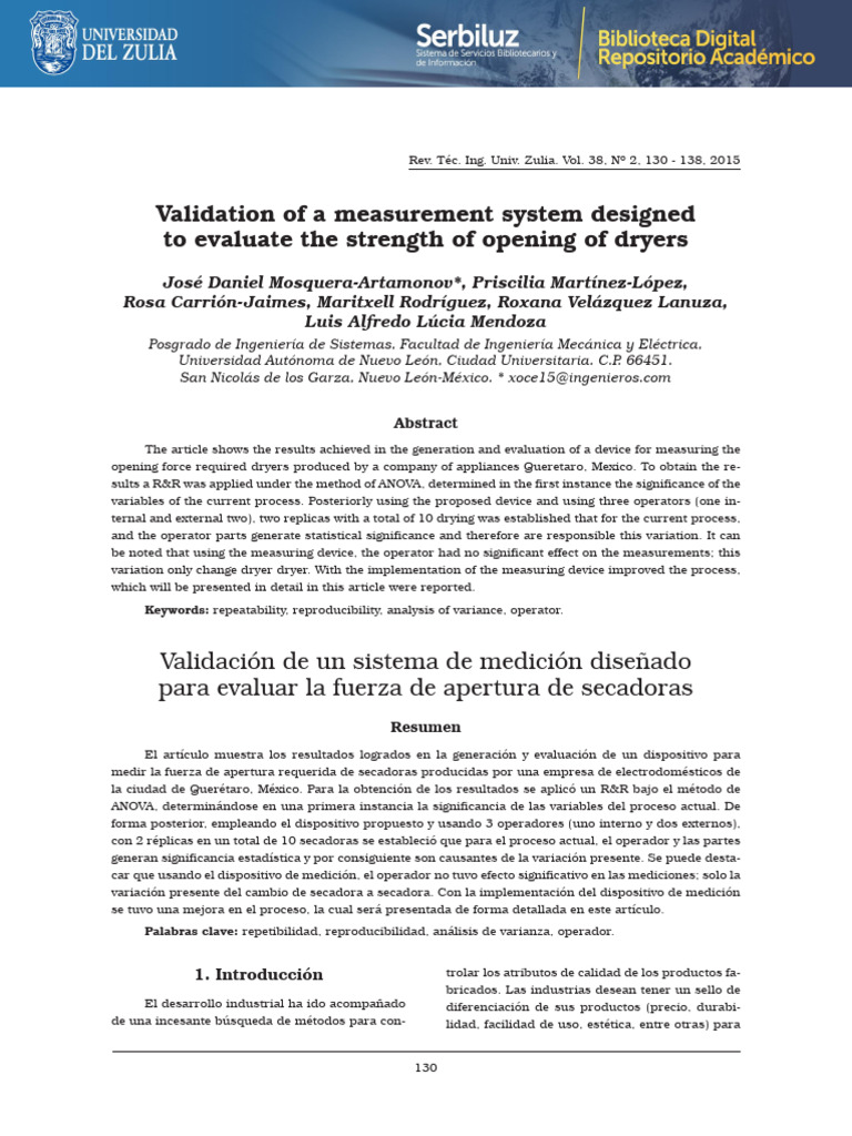 Validation of A Measurement System Designed To Evaluate The Strength of ...