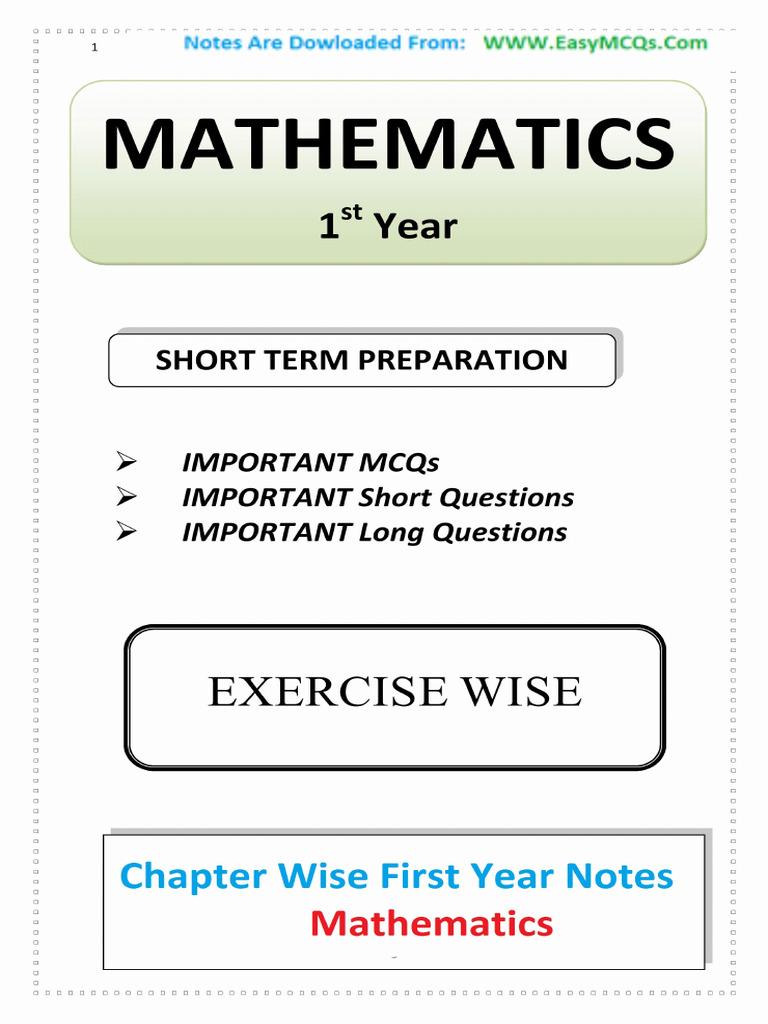 1st Year Mathematics Solved Notes | PDF