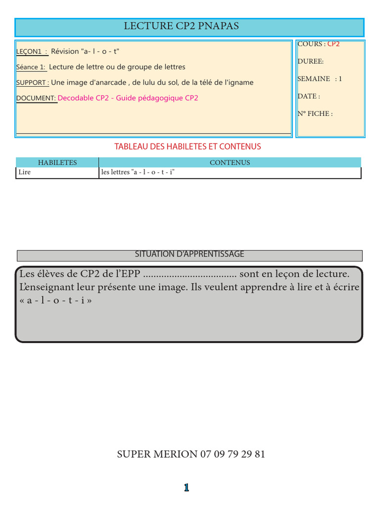 LECTURE PNAPAS CP2 Echantillons | PDF | Apprentissage