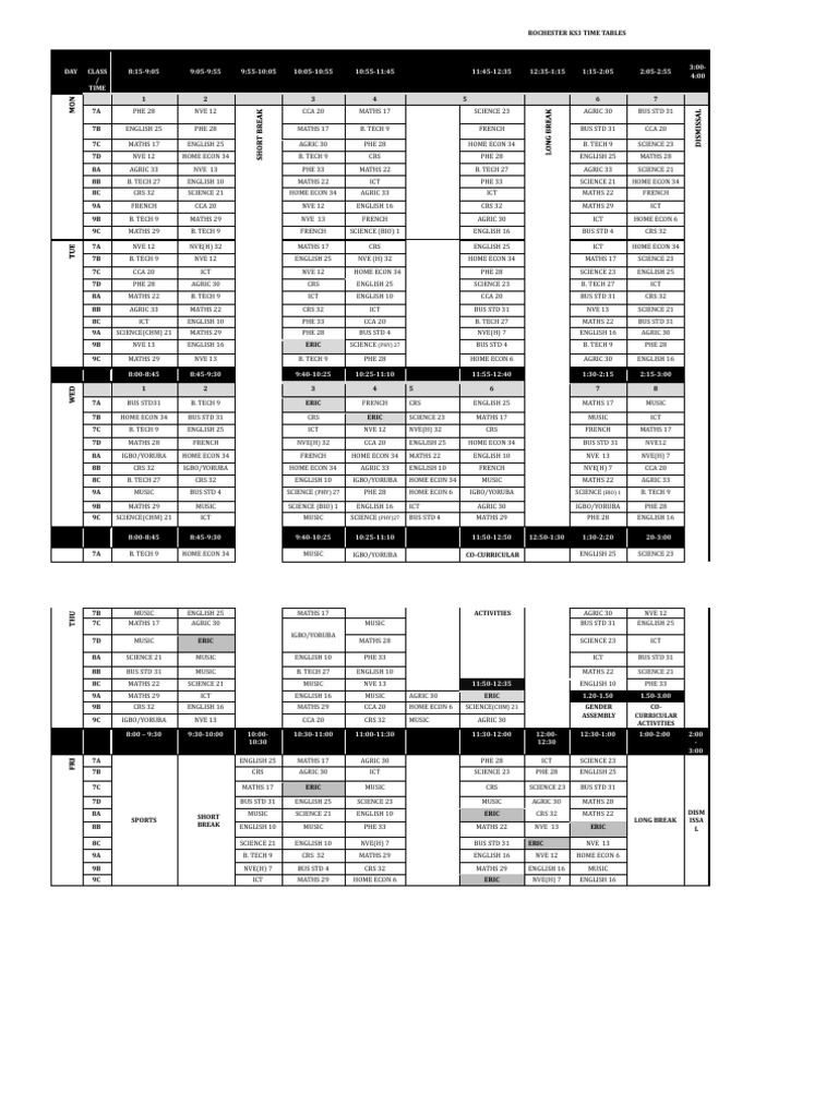 Rochester KS3 Timetable Xmas 2024 | PDF | Technology & Engineering
