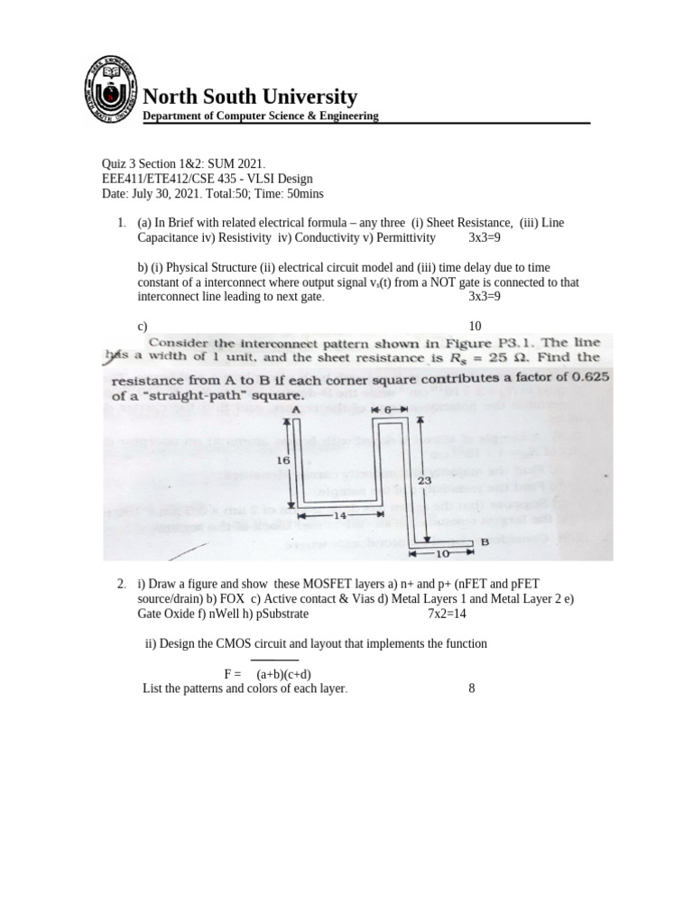 VLSI Design Quiz: Key Concepts | PDF